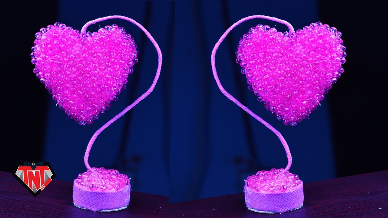 DIY Beads Heart Showpiece 💜 How To Make A Heart Showpiece Using Waste ...