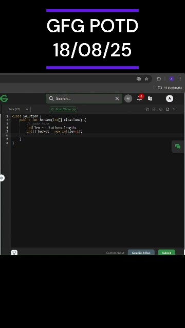 Find H-Index | GFG POTD | 18/08/2025 #coding #gfg #potd #java - YouTube