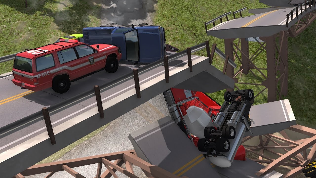 Collapsing Bridge Pileup Crashes 5 | BeamNG.drive - YouTube