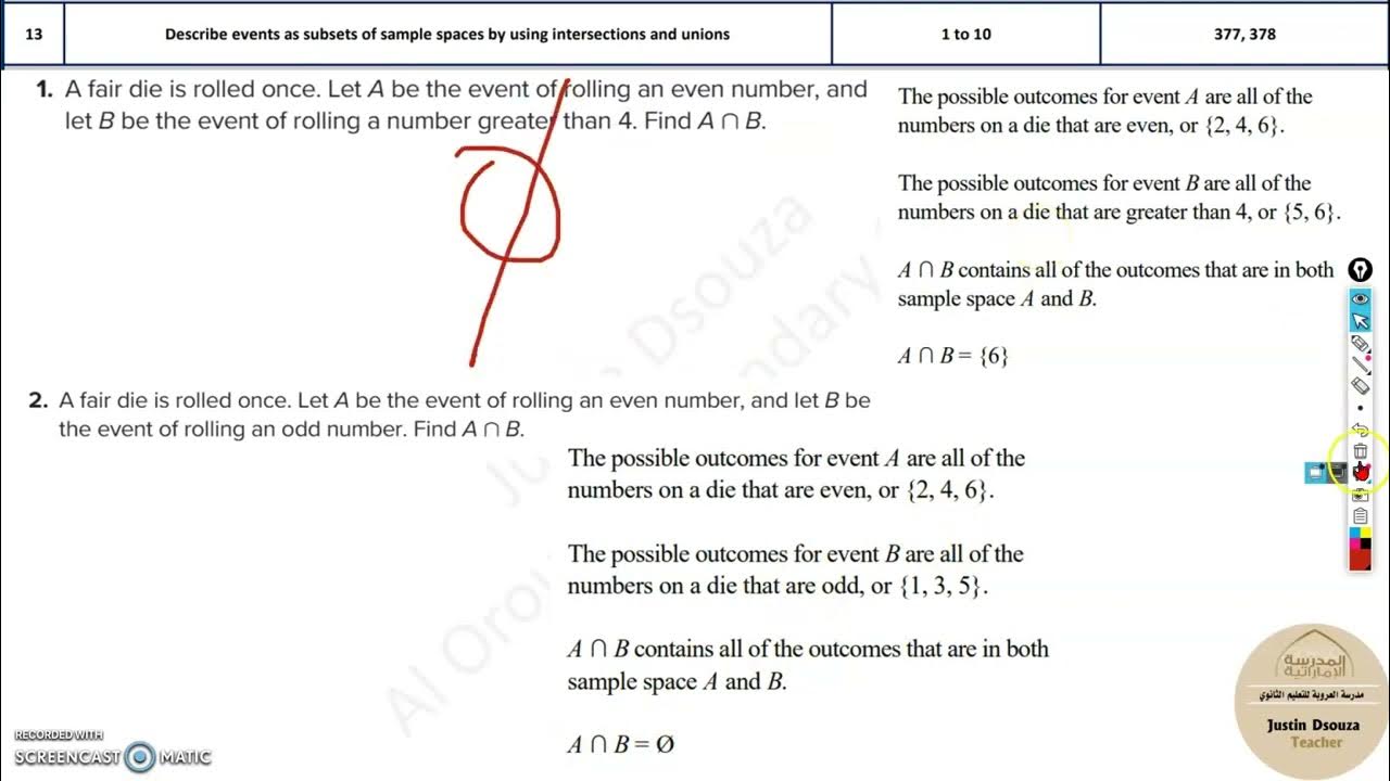 G10Adv 13 Describe events as subsets of sample spaces by using intersections and unions - YouTube