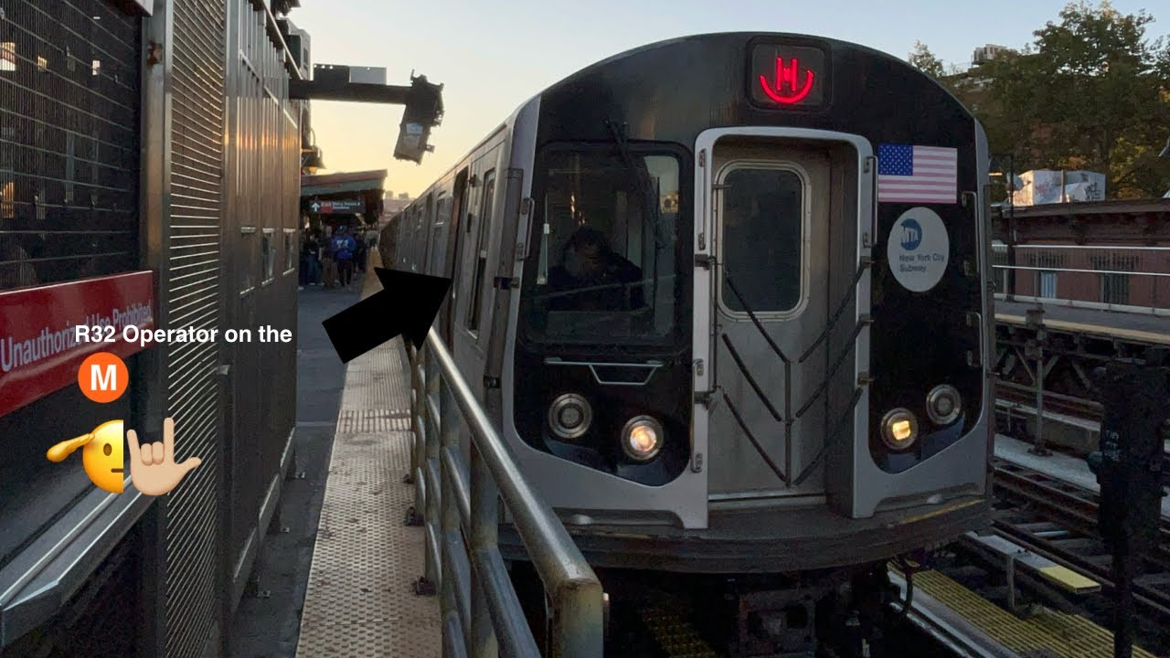 BMT Jamaica Line: R160A-1 (M) Train action @Marcy Ave Ft: R32 Operator ...