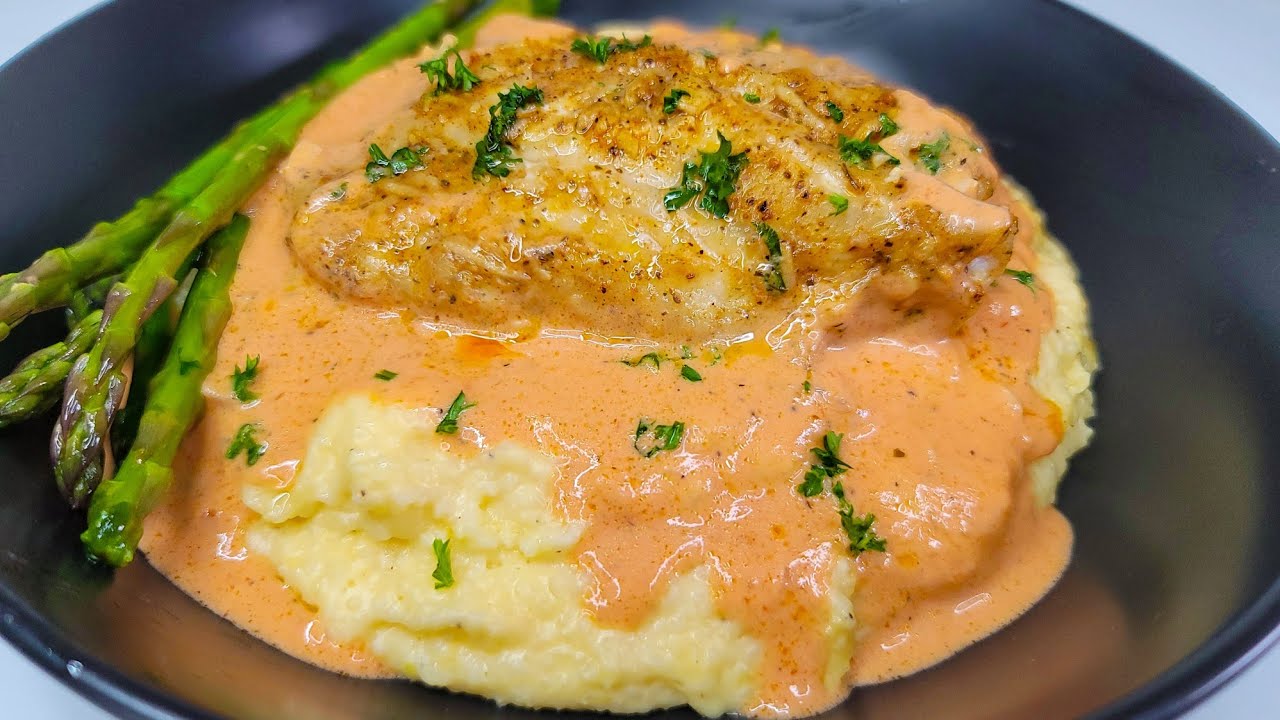 Baked fish & Grits W/ Vodka cream sauce | recipe. dinner idea - YouTube