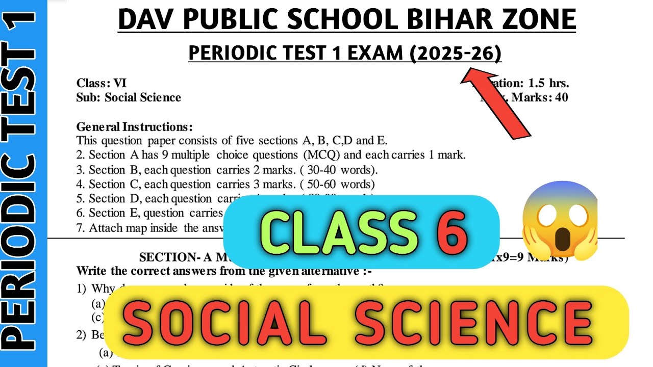 Dav class 6th question paper of social science of pt 1 exam 2025 | Dav ...