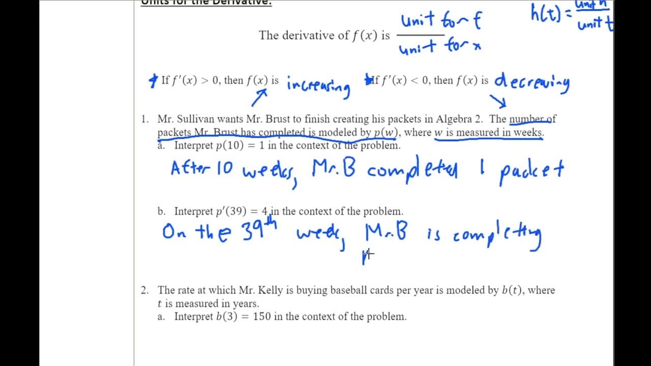 AP Calculus 4.1: Interpreting the Meaning of the Derivative in Context ...