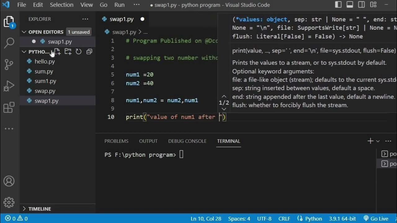 Python Program Swapping Two Number Without Using 3rd Variable Youtube
