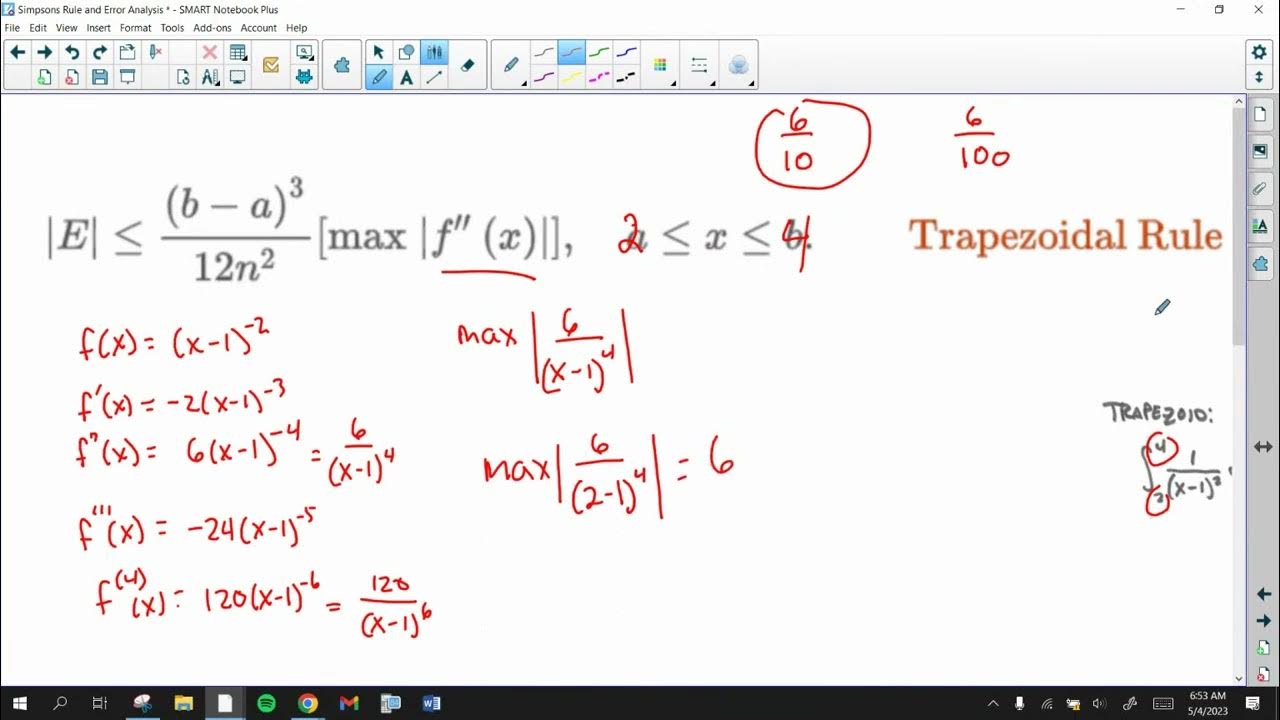 Simpsons and Trapezoid Rule Calculating Error - YouTube