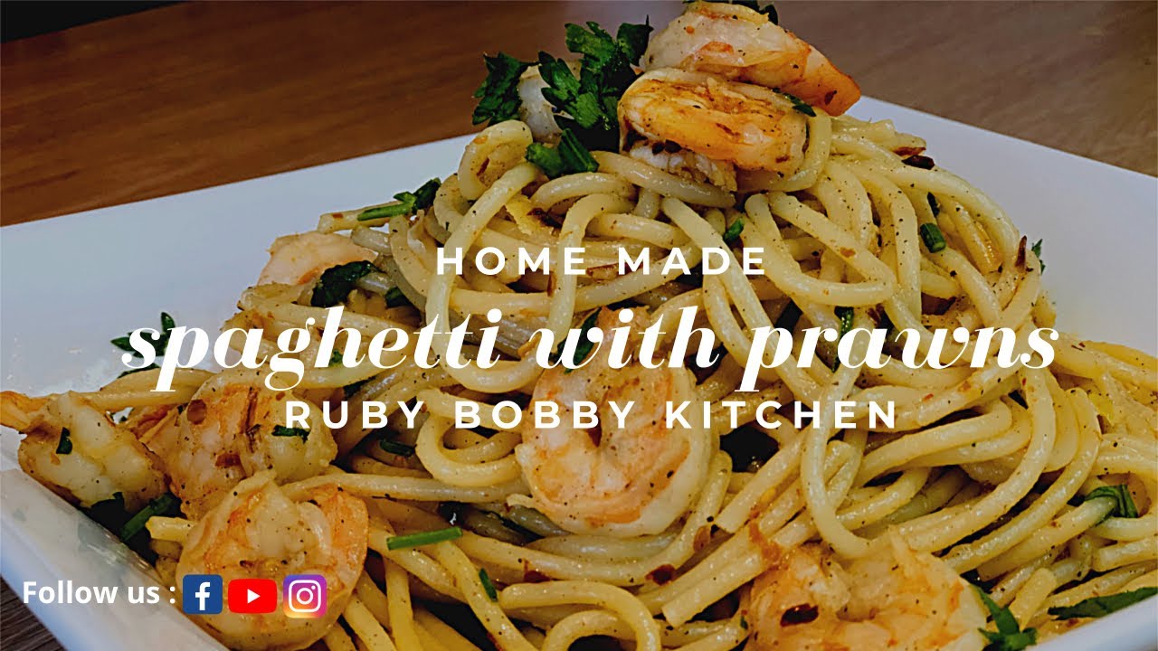 Chilli Spaghetti With lemon garlic and Prawns | King Prawns Spaghetti ...