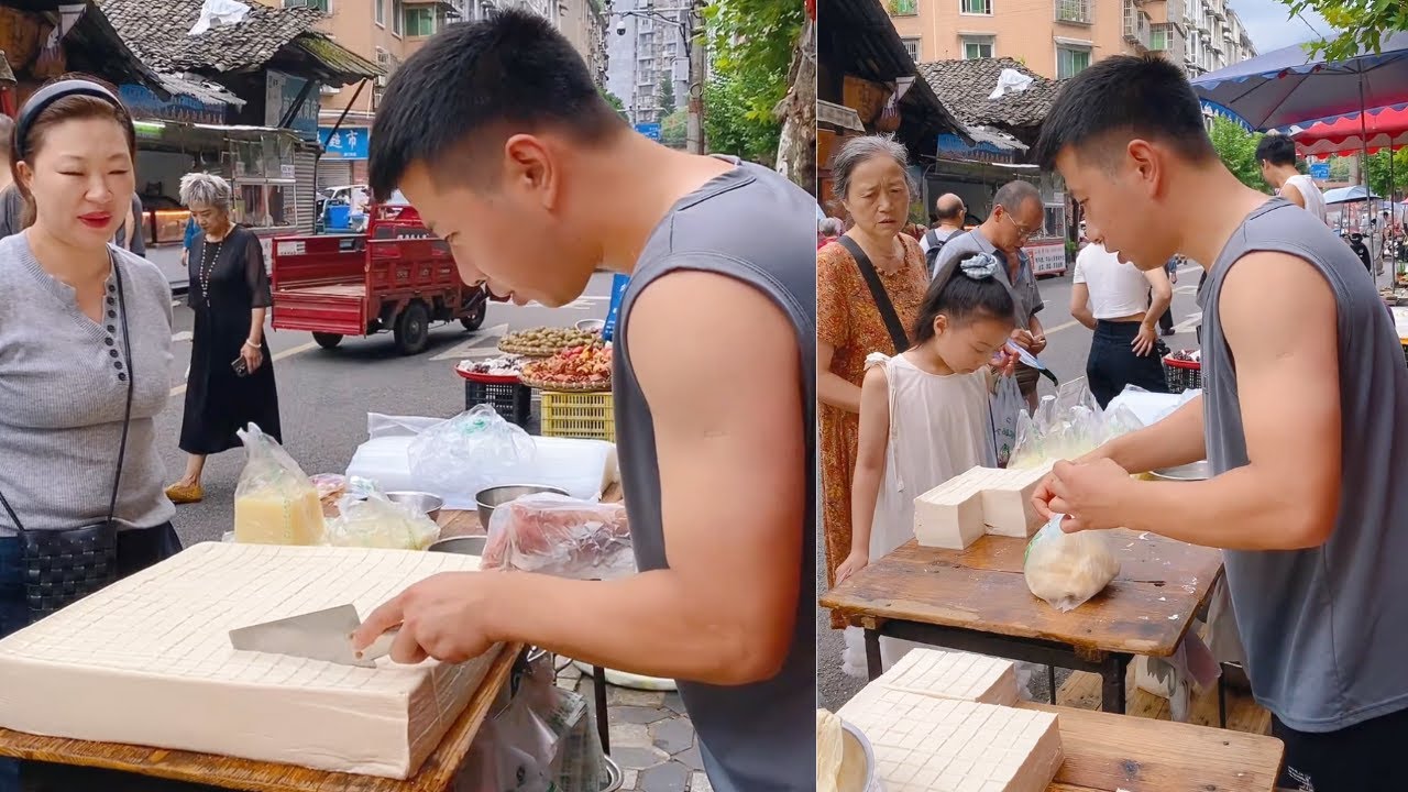 The stall sells tofu, freshly made and sold on August 29st. - YouTube