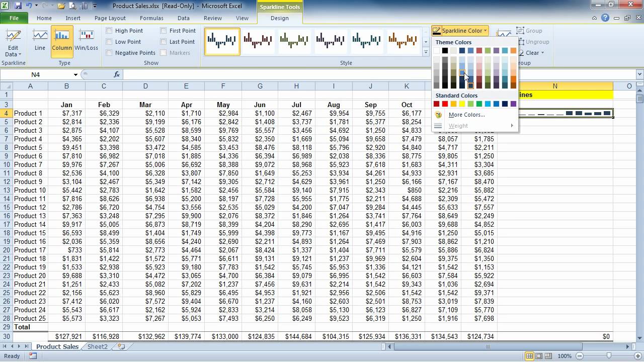 Excel 2010 Using Sparklines Youtube