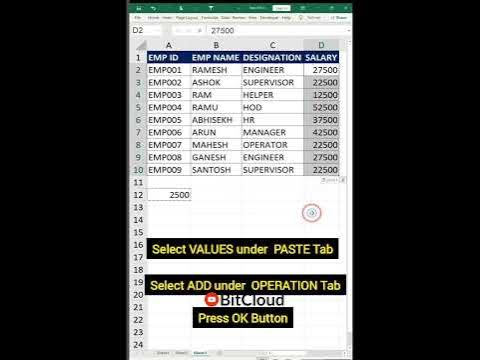MS Excel Trick #5 : How to Add /Subtract A value from selected Cells With Paste Special - YouTube