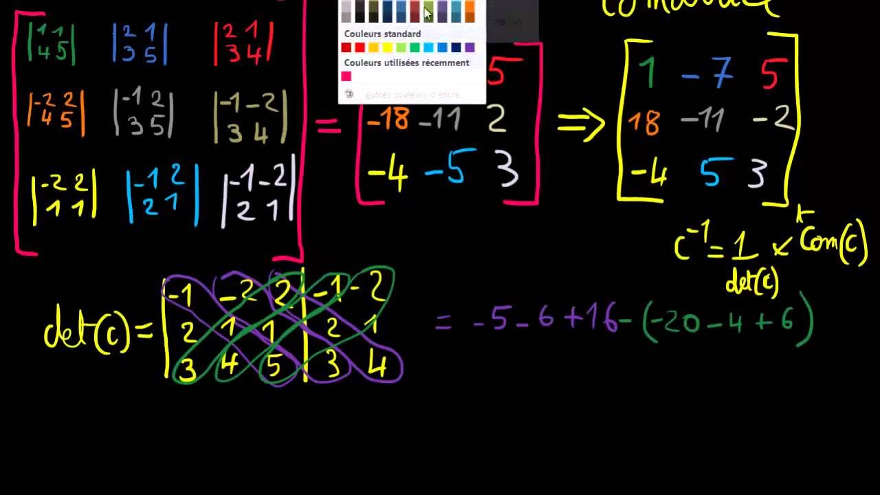 Inversion d'une matrice 3x3 - déterminant et transposée de la comatrice ...