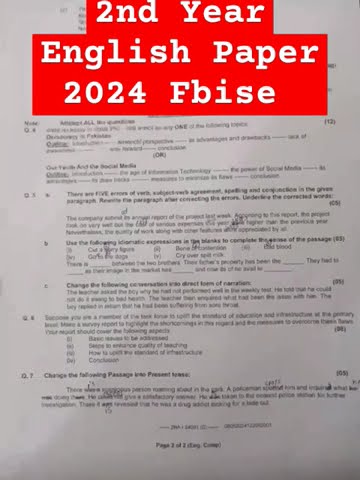 2nd Year English Paper Subjective Federal Board 2024 | 12th Class