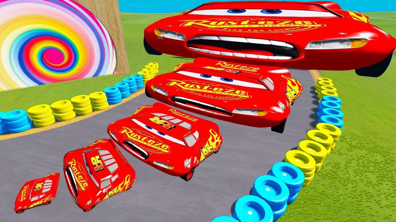 LONG CARS vs Fat Cars with Big & Small: Wide Lightning Mcqueen vs ...