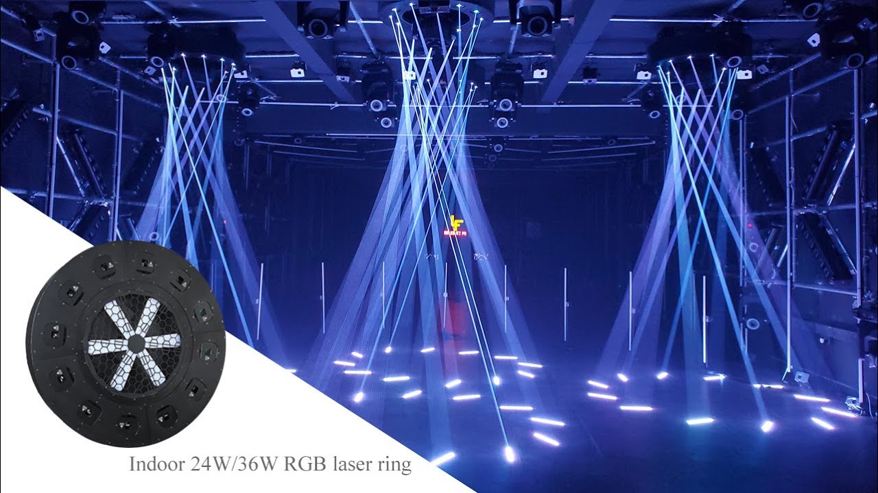 Laser ring 12 head rgb laser light 24w 36w with led fan - YouTube