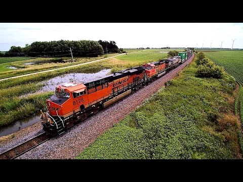 BNSF 8128 West - with Drone Views on 7-10-2016 - YouTube