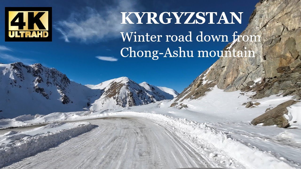 Winter road down from Chong-Ashu mountain pass [4K] - YouTube