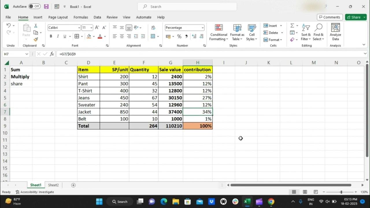 Calculate Share % in Excel | Sales Data में Contribution % कैसे कैलकुलेट करें ! - YouTube