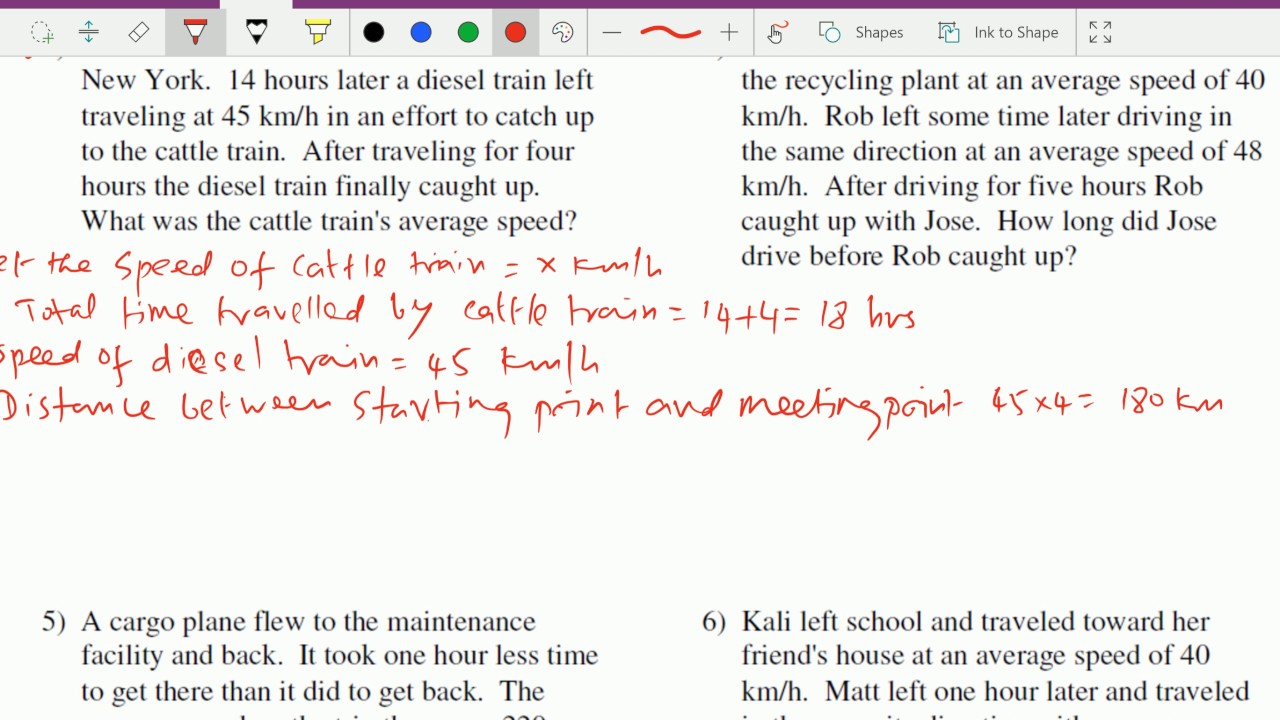 Algebra : - linear equation word problems ( distance, time, speed ...