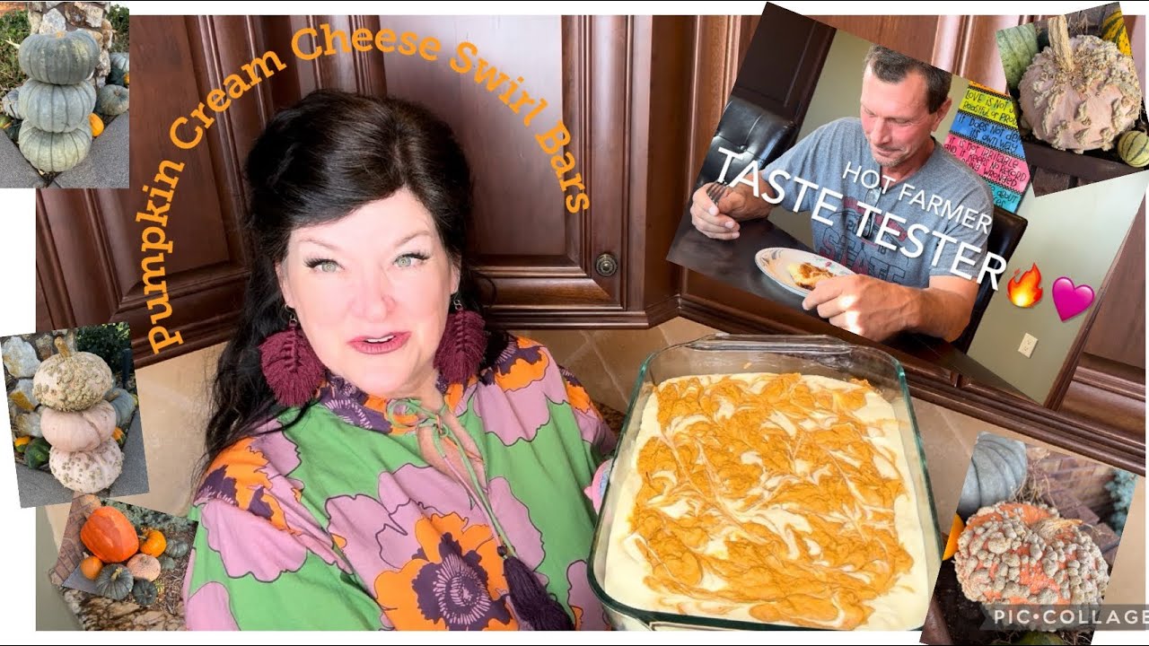 Pumpkin Cream Cheese Swirl Bars Marci’s Farmhouse Kitchen - YouTube