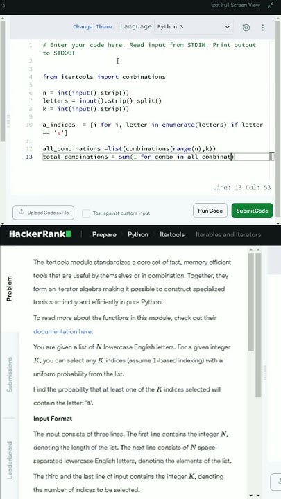 Hackerrank || Python || itertools || iterables and iterators # ... Hackerrank || Python || itertools || iterables and iterators # ...