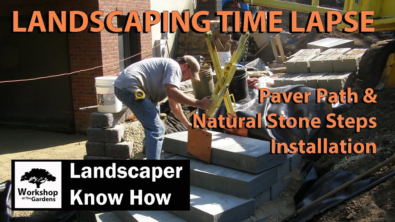 LANDSCAPING TIME LAPSE - Paver Path & Natural Stone Steps Installation ...