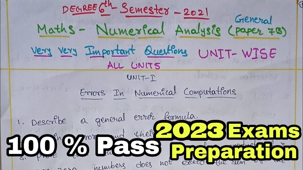 degree 6th sem Maths important questions Unit Wise 6th sem Numerical ...