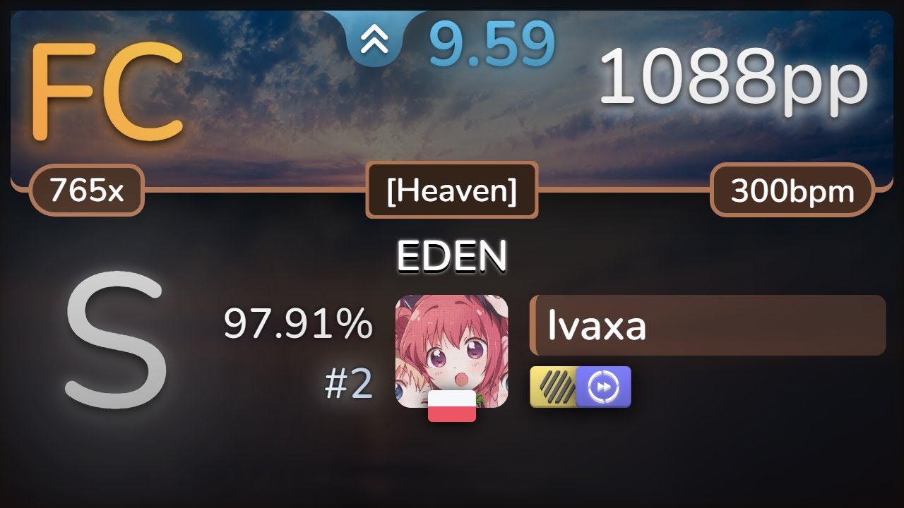 9.6⭐ Ivaxa | TERRA - EDEN [Heaven] +HDDT 97.91% FC #2 | 1088pp - osu ...