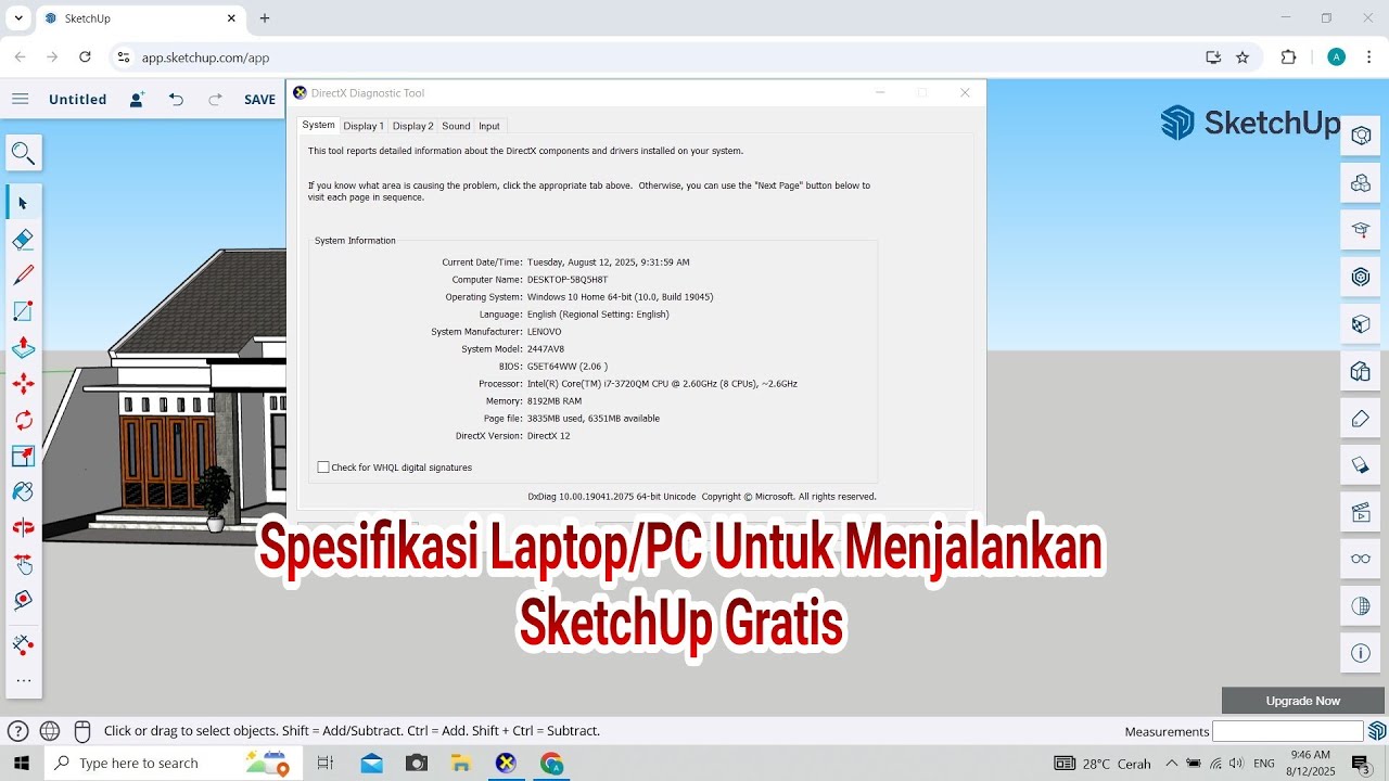 Spesifikasi Laptop/PC Untuk Menggunakan SketchUp Versi Gratis - YouTube