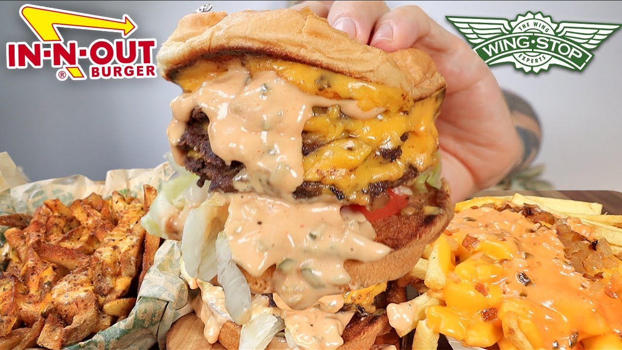 MUKBANG EATING IN N OUT TRIPLE CHEESEBURGER ANIMAL STYLE FRIES WINGSTOP ...