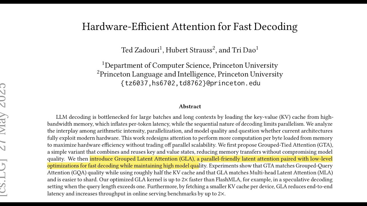 Hardware-Efficient Attention for Fast Decoding - YouTube