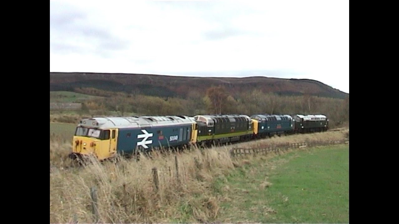 Class 50 149 with diesel convoy departing the NYMR with 2 deltic and a ...