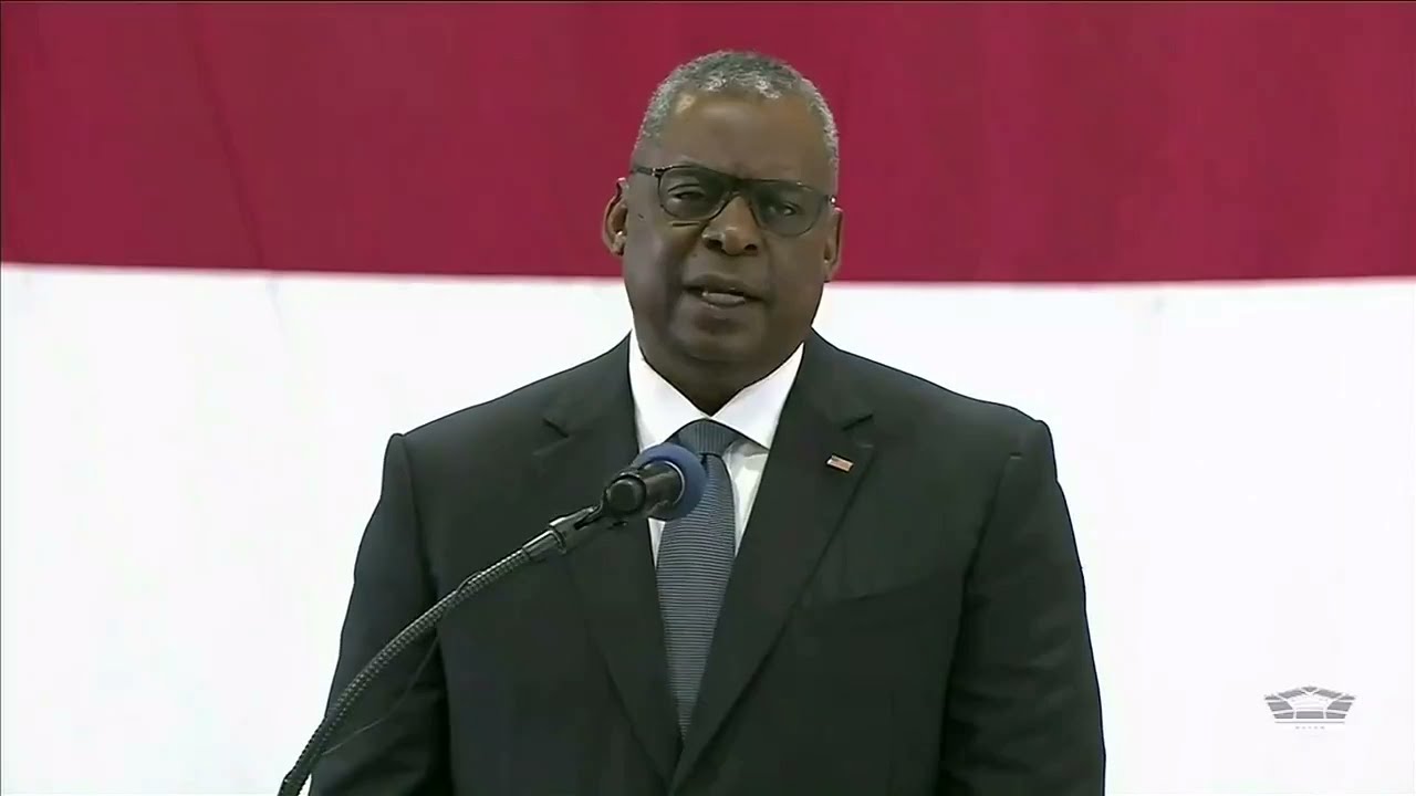 SecDef Lloyd J. Austin delivers remarks during US TRANSCOM change of ...