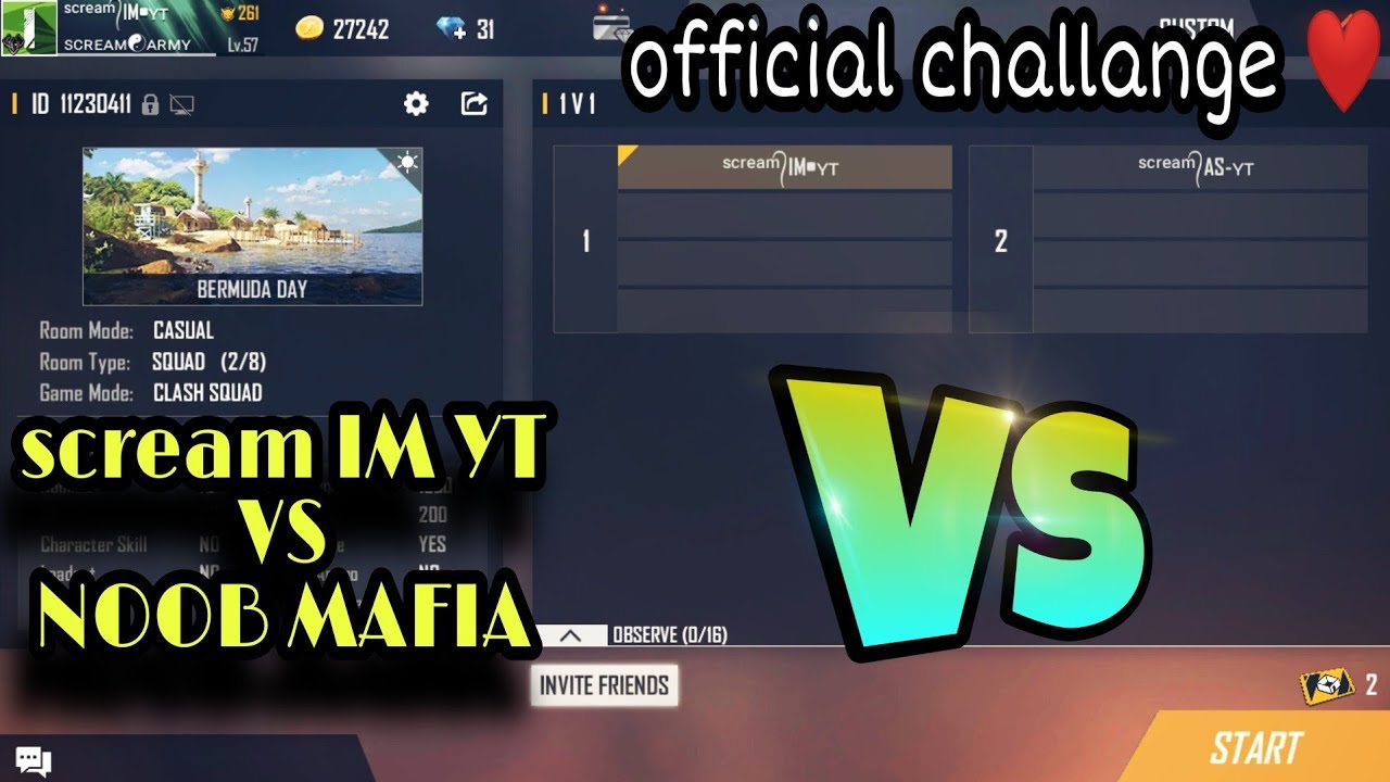 SCREAM IM YT vs NOOB MAFIA / FREE FIRE / 1V1 CUSTOM ️ - YouTube