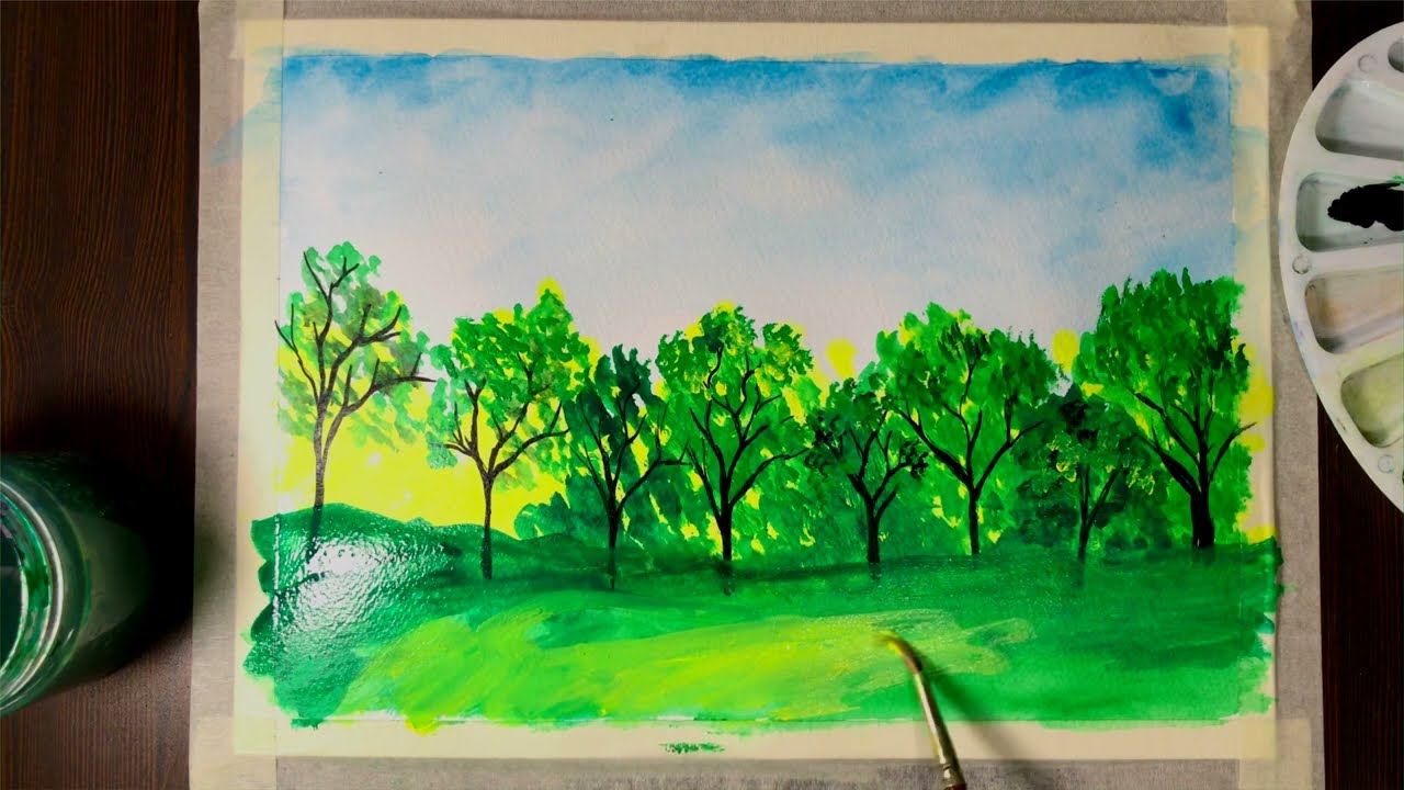 How To Paint Watercolor Forest | Watercolor Forest Landscape Painting ...