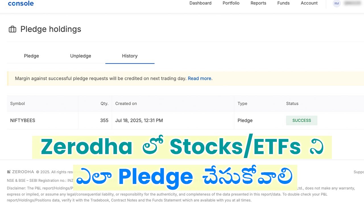 How to Pledge Shares in Zerodha Telugu | Charges | Haircut | Timings - YouTube