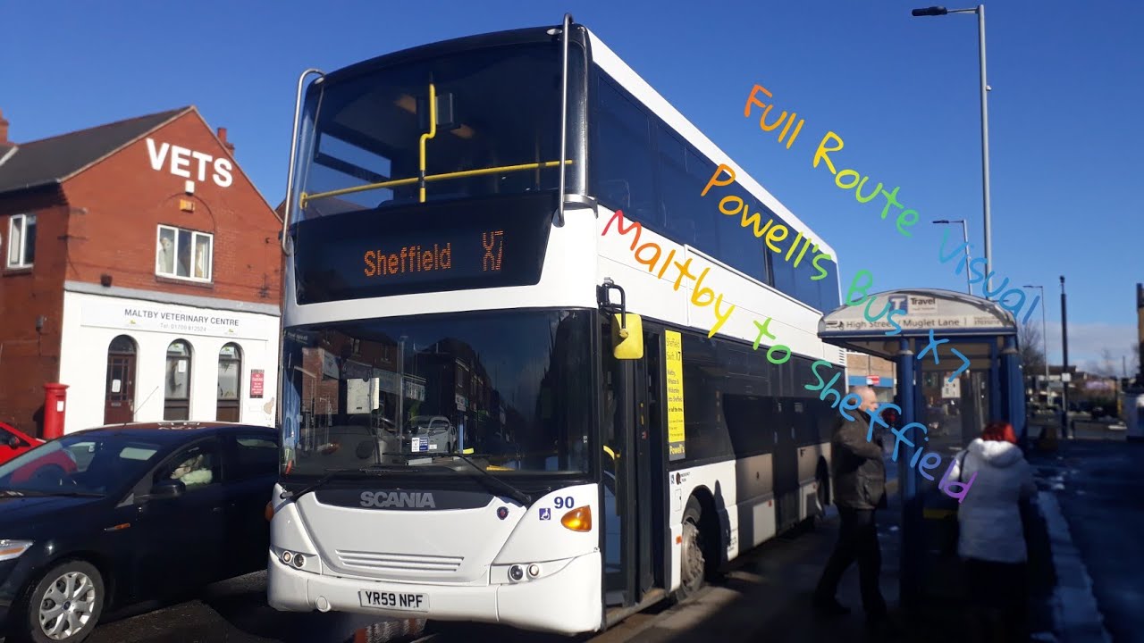 Full Route Visual, Powell's Bus X7 Maltby to Sheffield - YouTube
