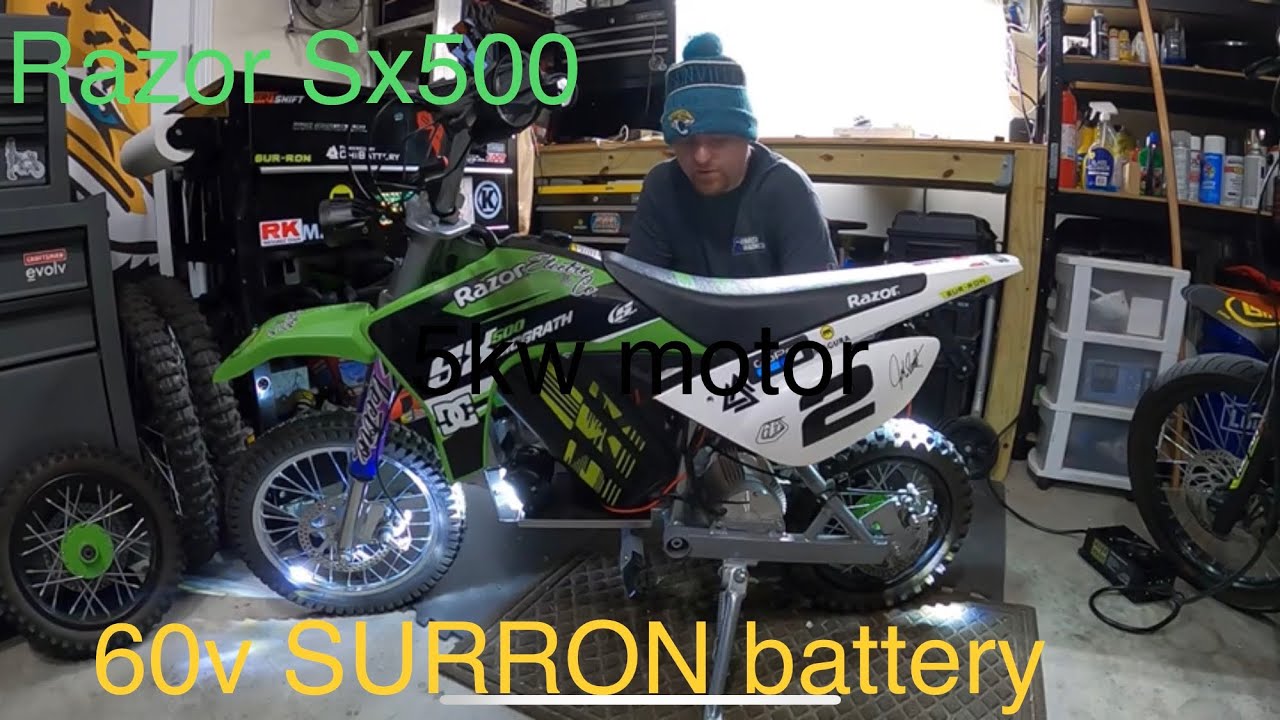 Razor SX500 with 60v surron battery, 5kw motor & kelly controller - YouTube