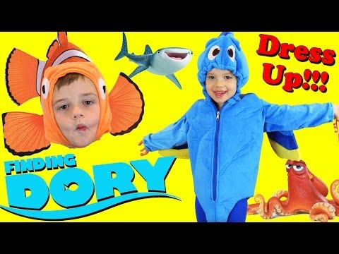 FINDING DORY DRESS UP Nemo & Dory IRL Kids Costumes Makeover Makeup ...
