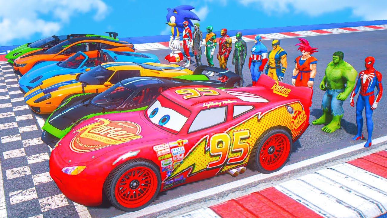 Superheroes Mcqueen Super Cars Racing Challenge w/ Spiderman, Hulk ...