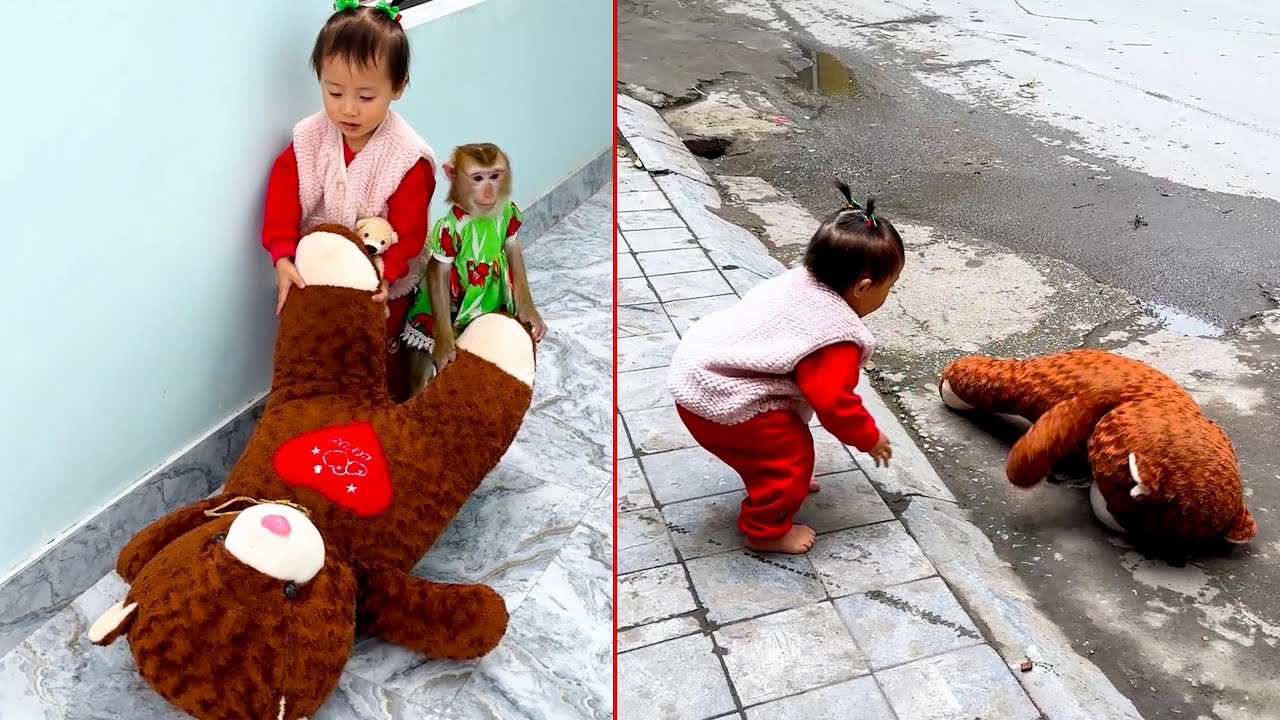 Monkey Kaka and Diem teamed up to throw away Quynh's teddy bear - YouTube
