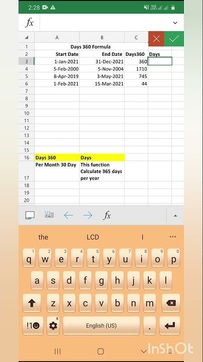 Days Formula in MS Excel | Days360 & Days difference in Function | how to Calculate Days formula ...