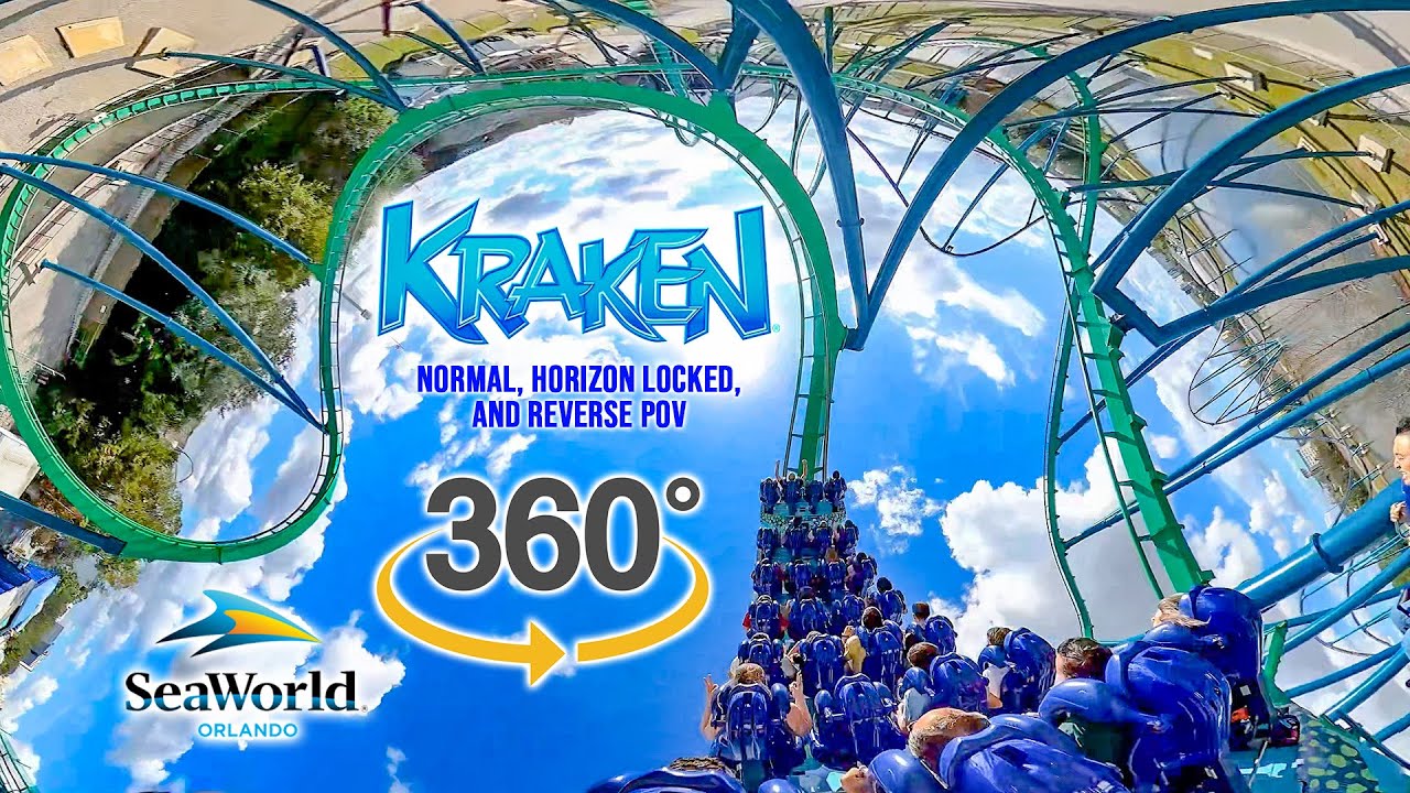 VR 360 5K Kraken Roller Coaster On Ride Back Row POV SeaWorld Orlando ...