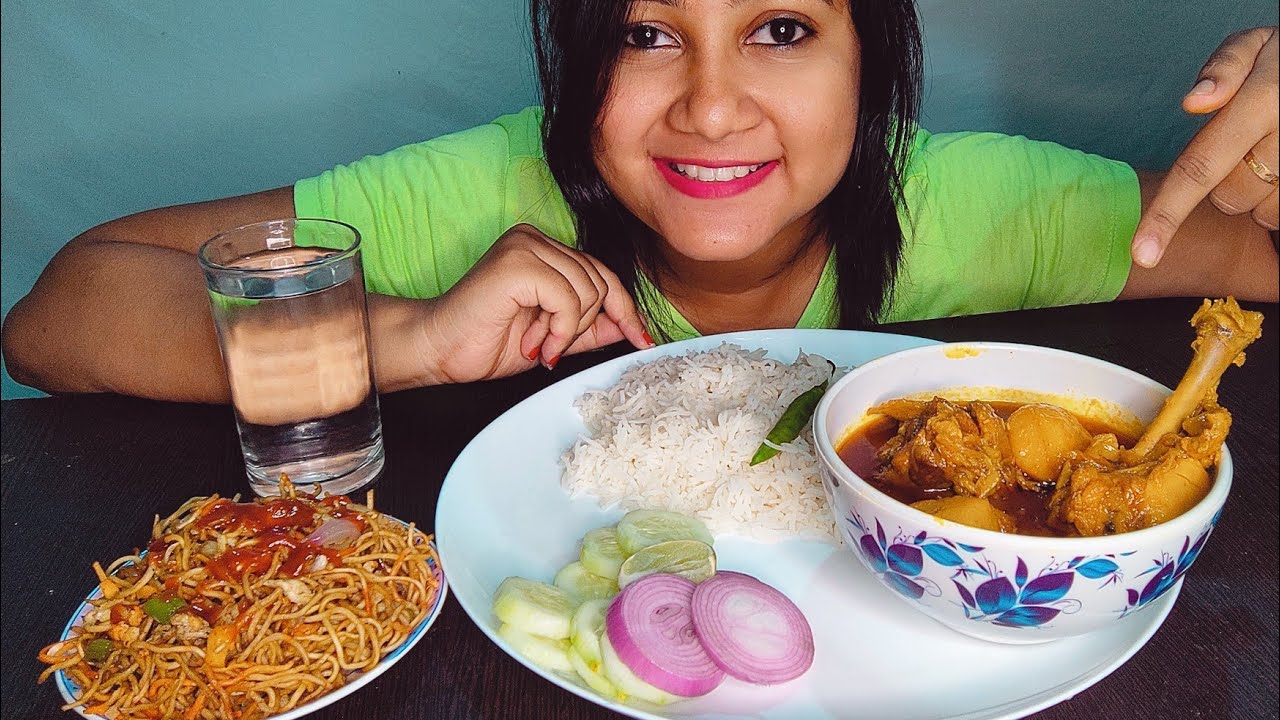 chicken lal jhol, chowmein,massive eating - YouTube