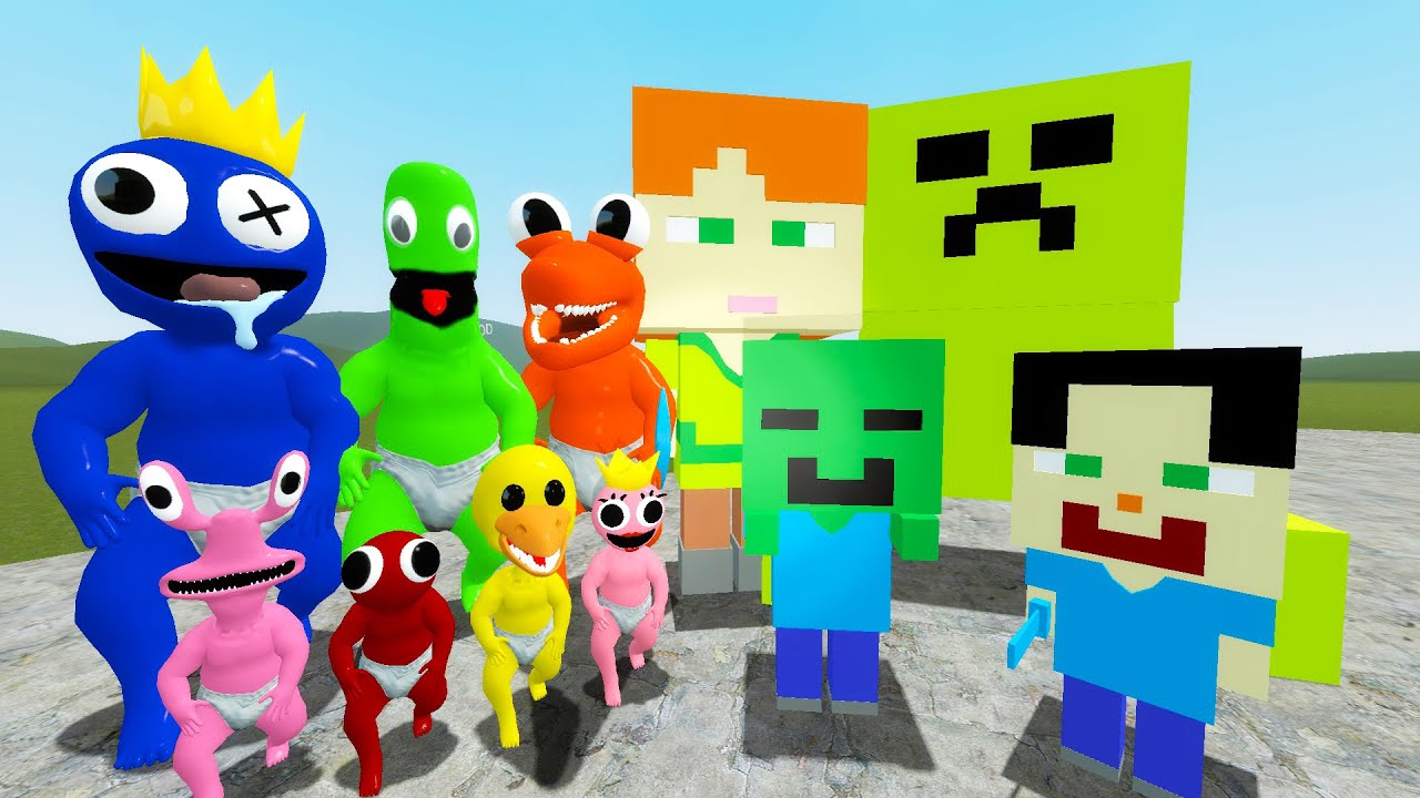 Garry's Mod - BABY RAINBOW FRIENDS VS 3D NEXTBOT MINECRAFT, MARVEL ...