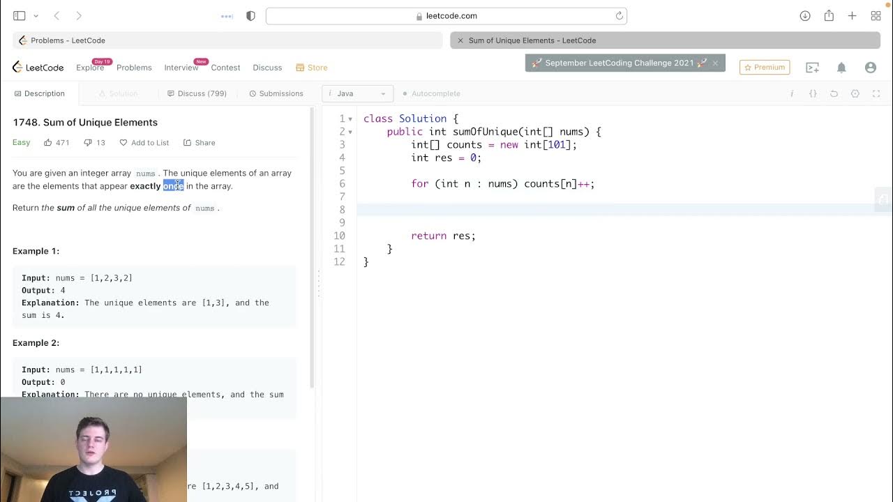 Leetcode Solution - 1748 Sum of Unique Elements - YouTube