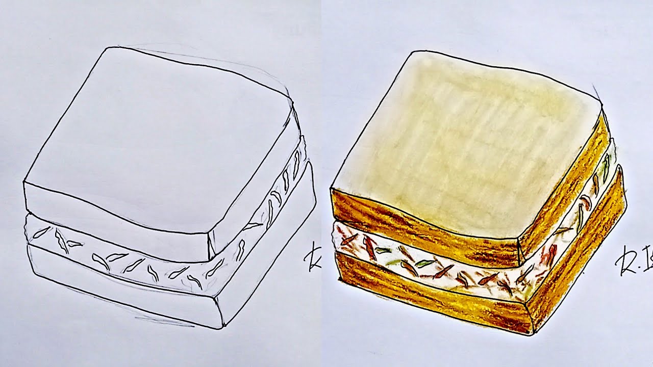 How to draw sandwich (Black & White) | Fastfood drawing tutorial ...