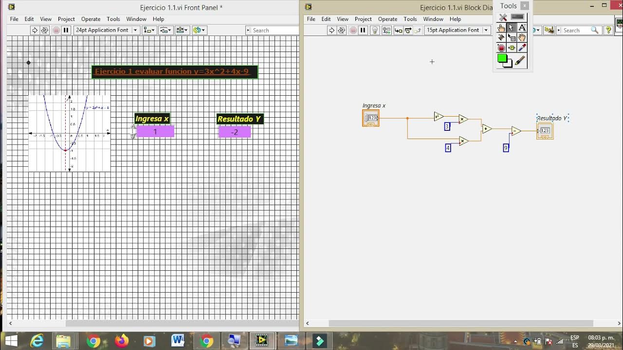 LabVIEW Ejercicio evaluar la función en cualquier valor de x - YouTube