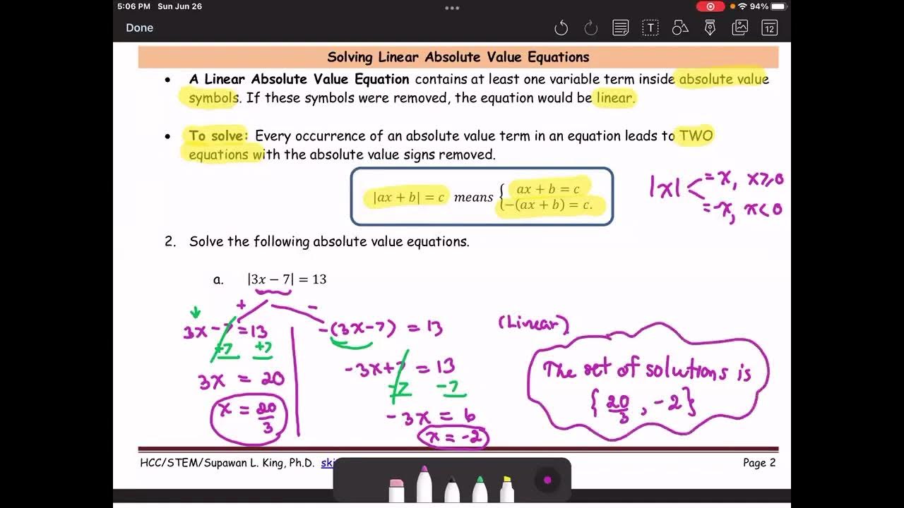 M101 Sec2_1 Solving Linear Absolute Value Equations - YouTube
