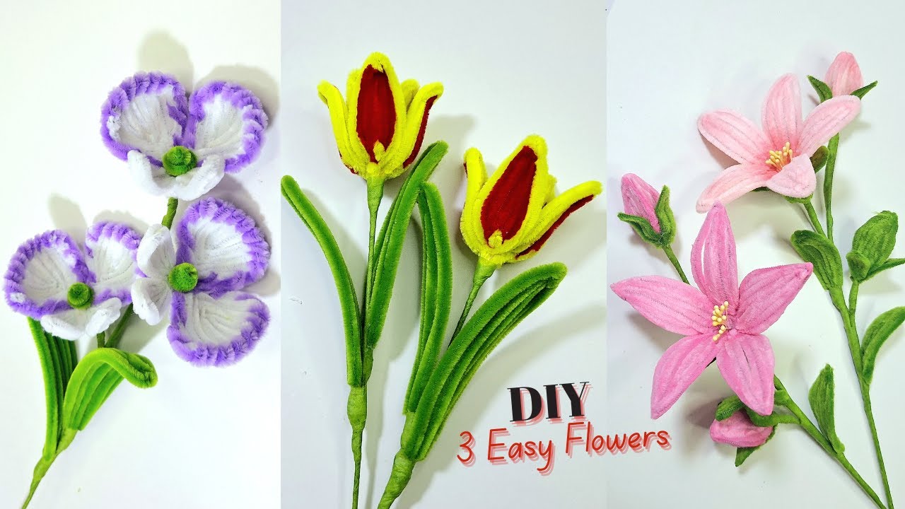 How to Make DIY 3 Easy Pipe Cleaner Flowers Tutorial - YouTube