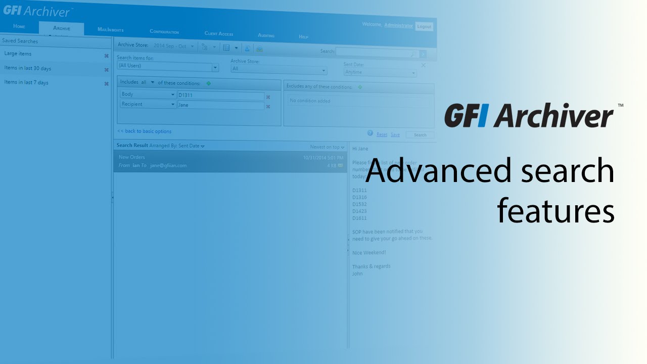 Advanced search features | GFI Archiver - YouTube